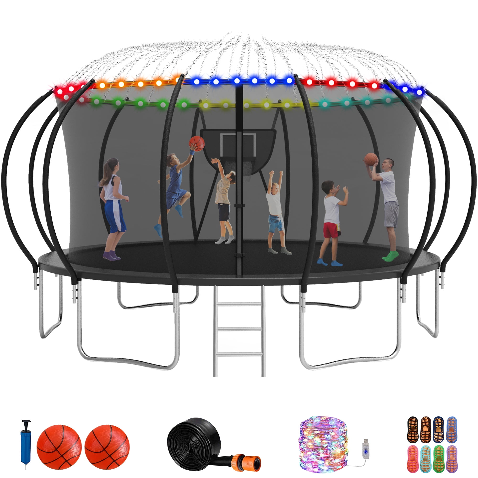 16FT Jump Into Fun Trampoline, 1500LBS, for 8-10 Kids & Adults, with ...