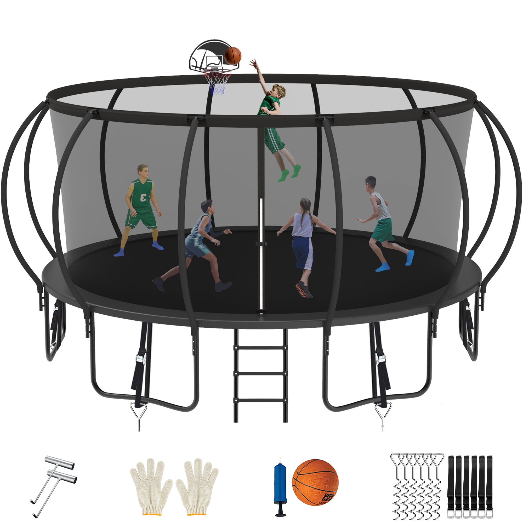 Jump Into Fun Trampoline, 16FT 1500LBS Trampoline for Adults/ 8-9 Kids ...