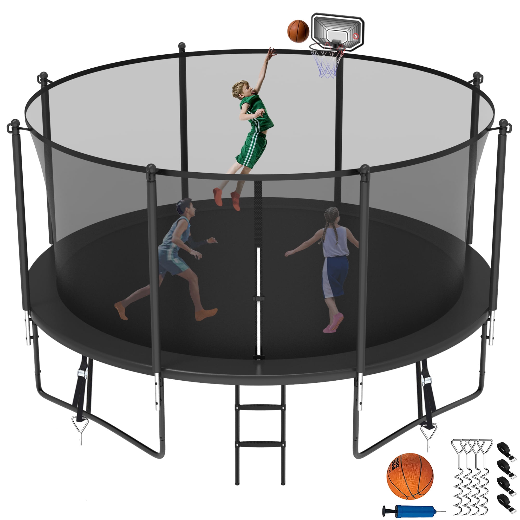 Jump Into Fun Trampoline 8-16FT, 1200LBS, Kids/Adults, Enclosure ...