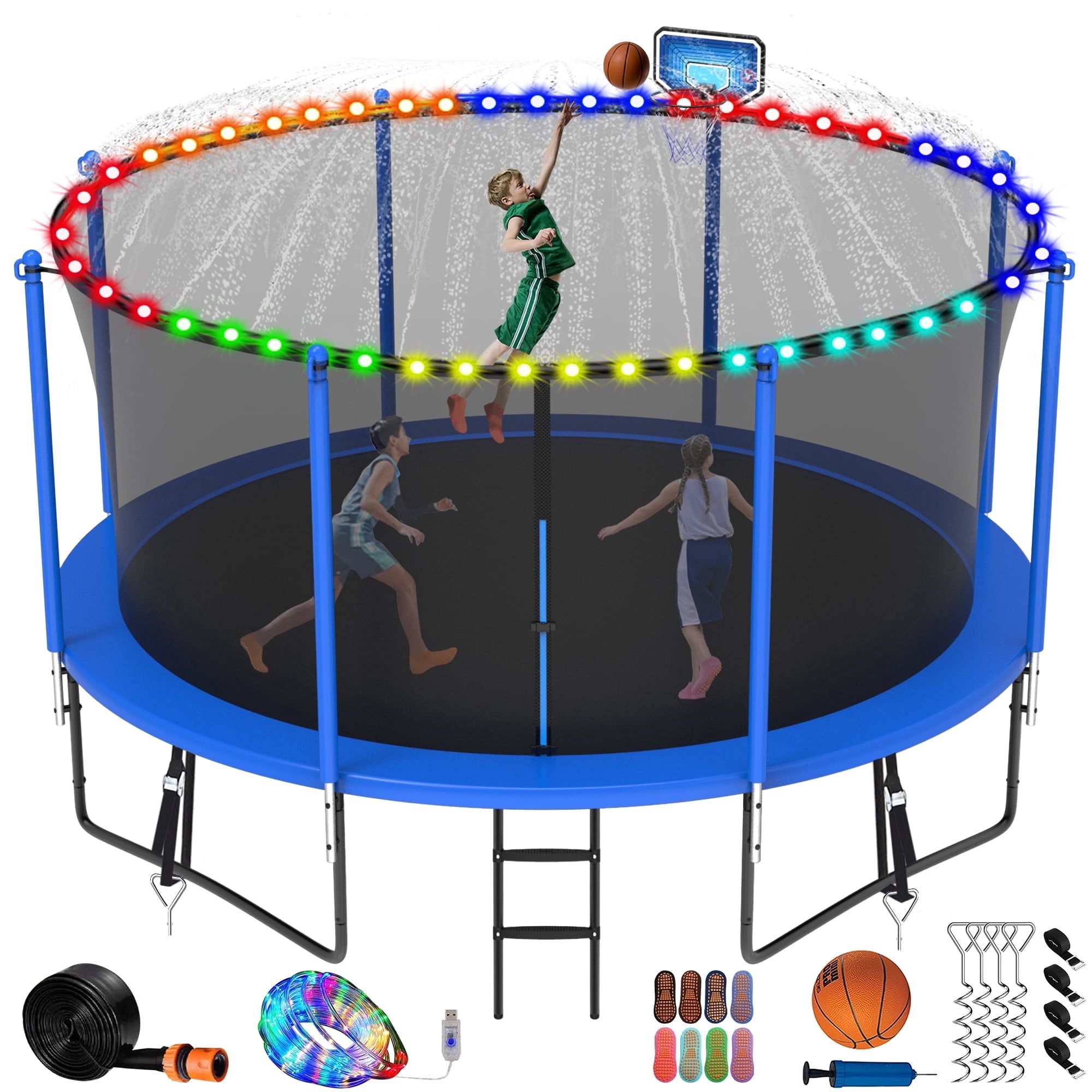 Jump Into Fun Trampoline 8-16FT, 1200LBS, Kids & Adults, with Enclosure ...