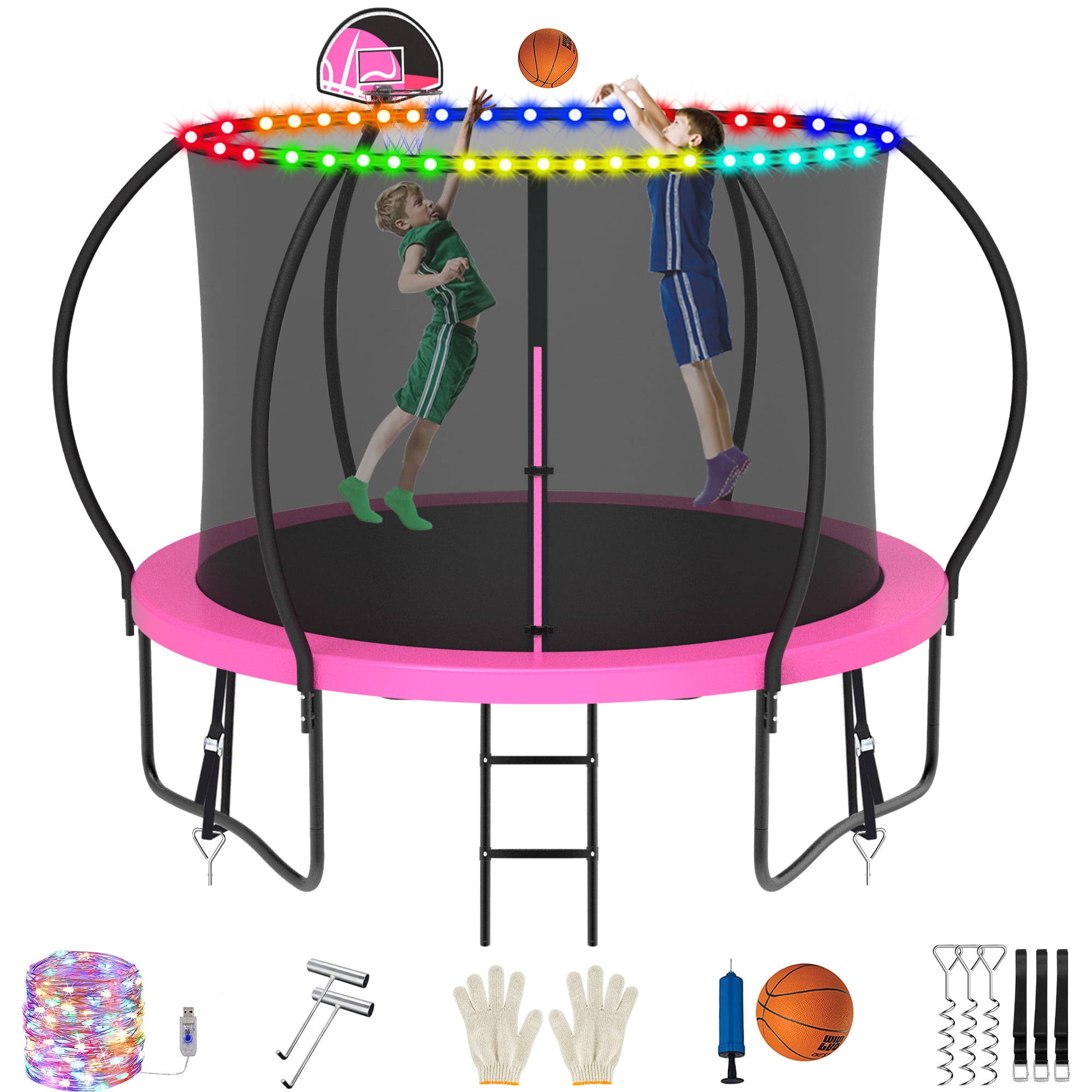 Jump Into Fun Trampoline, 8FT 800LBS Trampoline for 3-4 Kids, Pumpkin Trampolines with Enclosure ...
