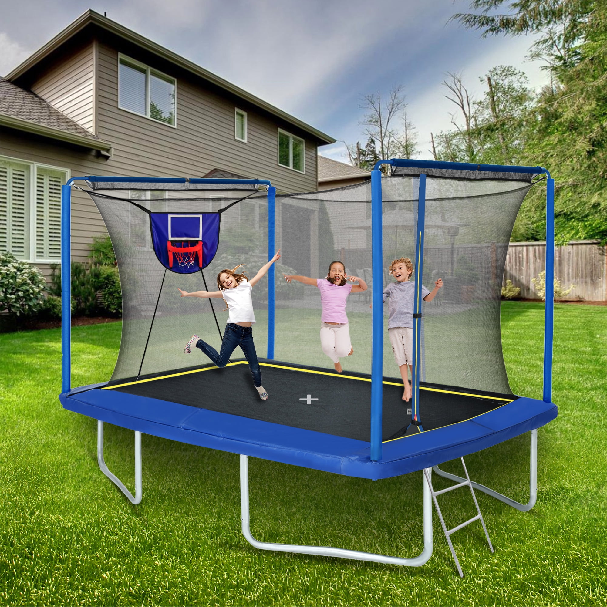 Jump Into Fun 8FT x 12FT Rectangle Trampoline with Enclosure ...