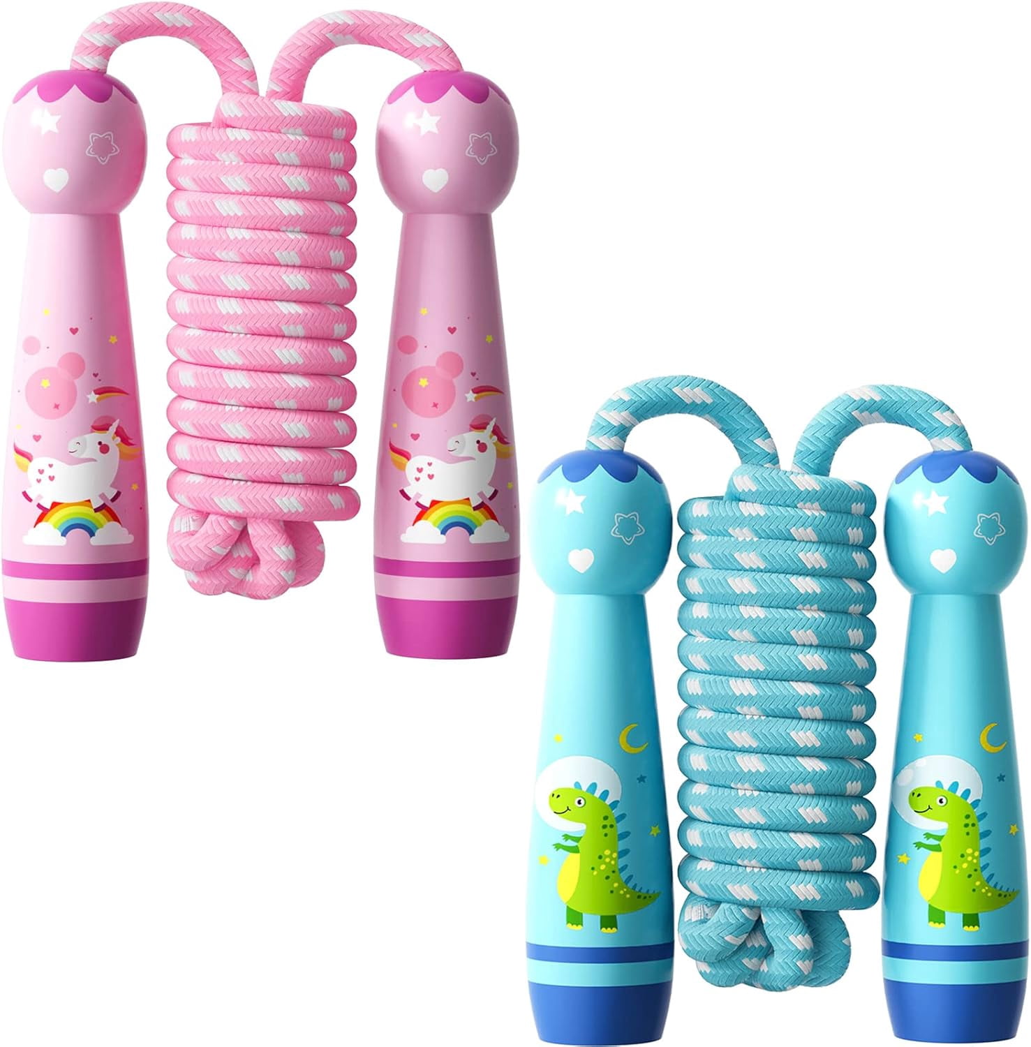 Jump Rope for Kids-Adjustable Cotton Braided Skipping Rope with Wooden ...