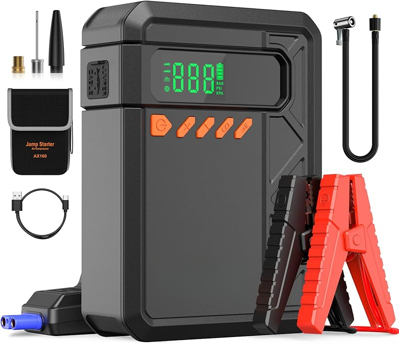 Jump Starter with Air Compressor, 3000A Portable Car Jumper, 150PSI ...
