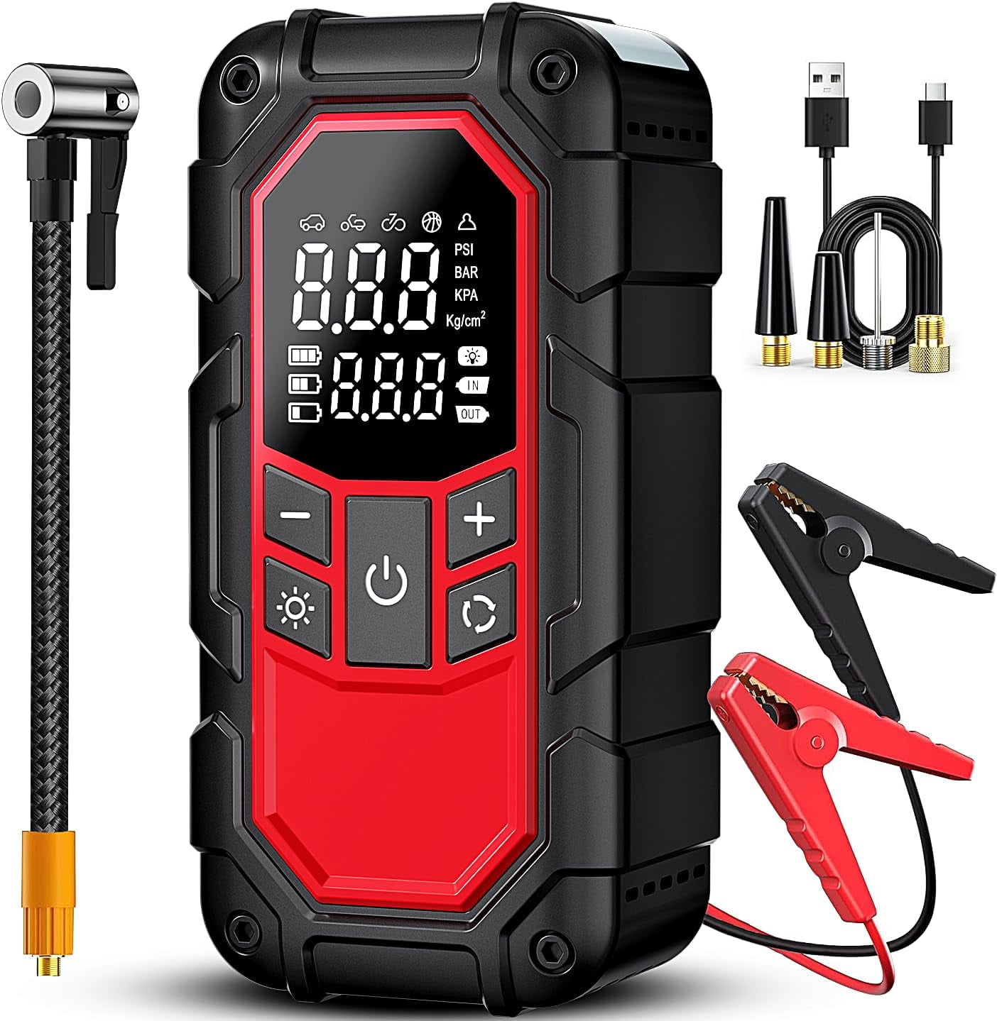Jump Starter with Air Compressor,3000A car Battery Jump Starter (9.0 ...