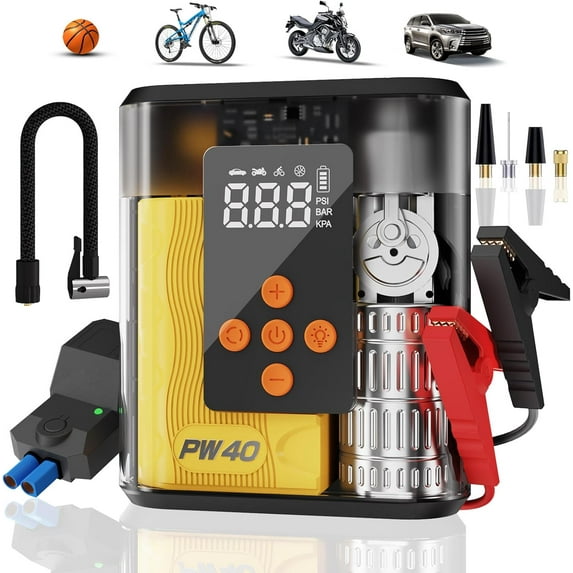 Jump Starter with Air Compressor, 4000A Peak Car Battery Charger, 200 ...