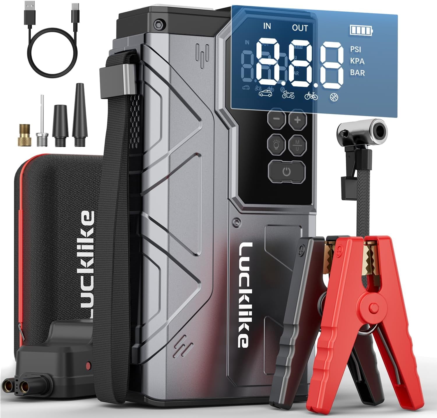 Jump Starter with Air Compressor, 4000A Portable Car Battery Jumper ...