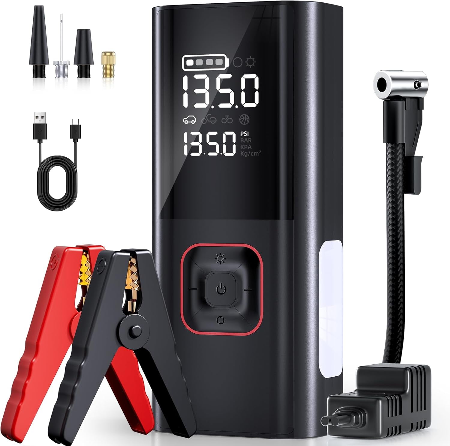 Jump Starter with Air Compressor, 5000A Battery Jumper Starter Portable ...