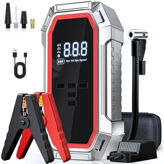 Jump Starter with Air Compressor, 5000A Peak Car Battery Jump Starter(9 ...