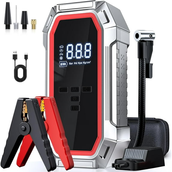 Jump Starter with Air Compressor, 5000A Peak Car Battery Jump Starter(9 ...