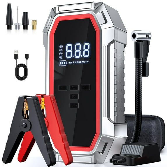 Jump Starter with Air Compressor, 5000A Peak Car Battery Jump Starter(9 ...