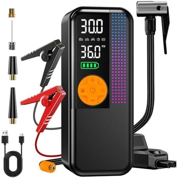 Jump Starter with Air Compressor,5500A Portable Car Battery Booster(All ...