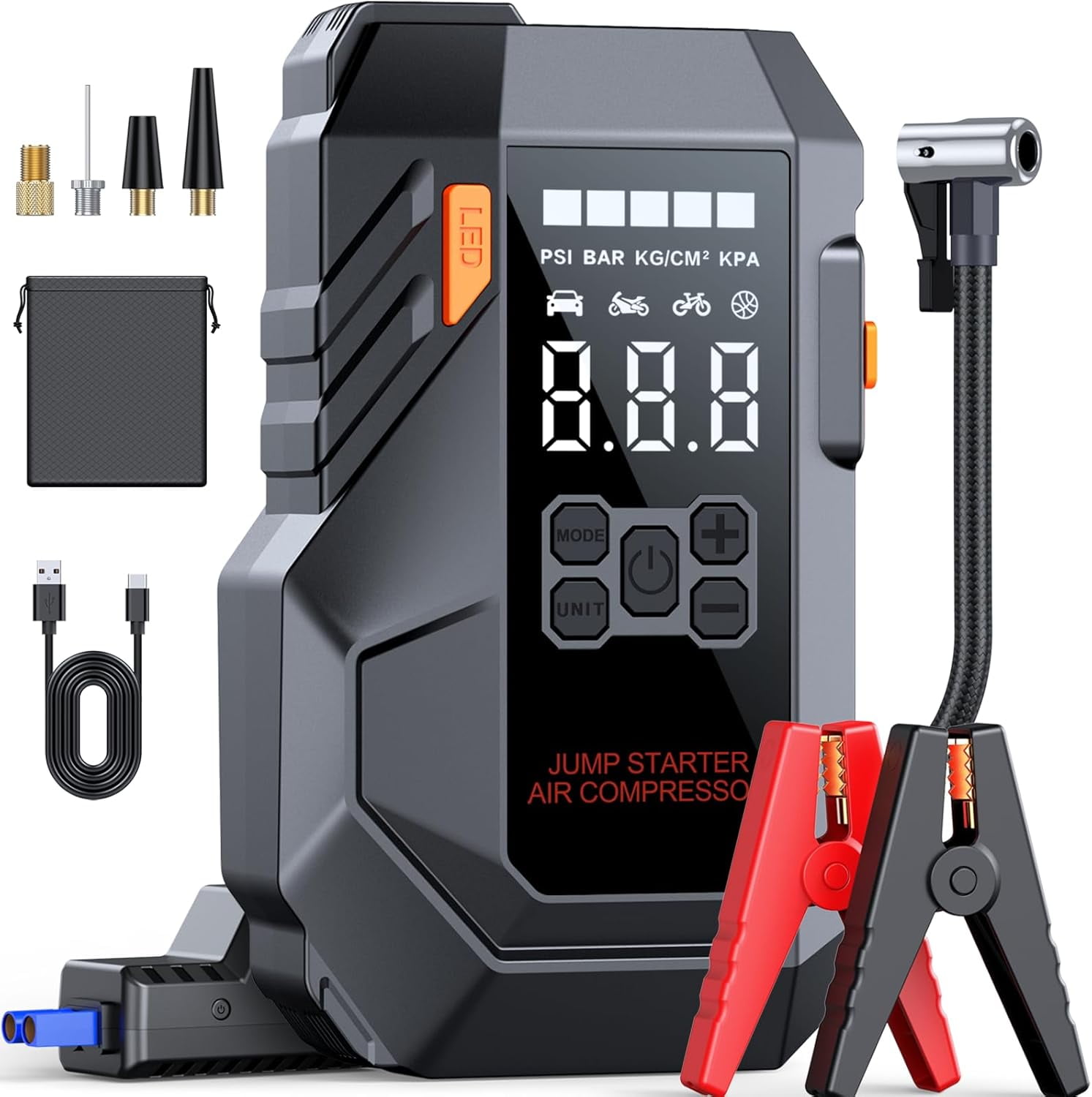 Jump Starter with Air Compressor, 6000A 160PSI Portable Car Battery ...