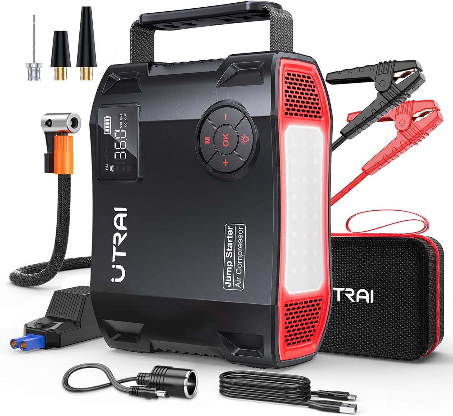 Jump Starter with Air Compressor, 7000A 27000mAh Car Starter Jump Box ...