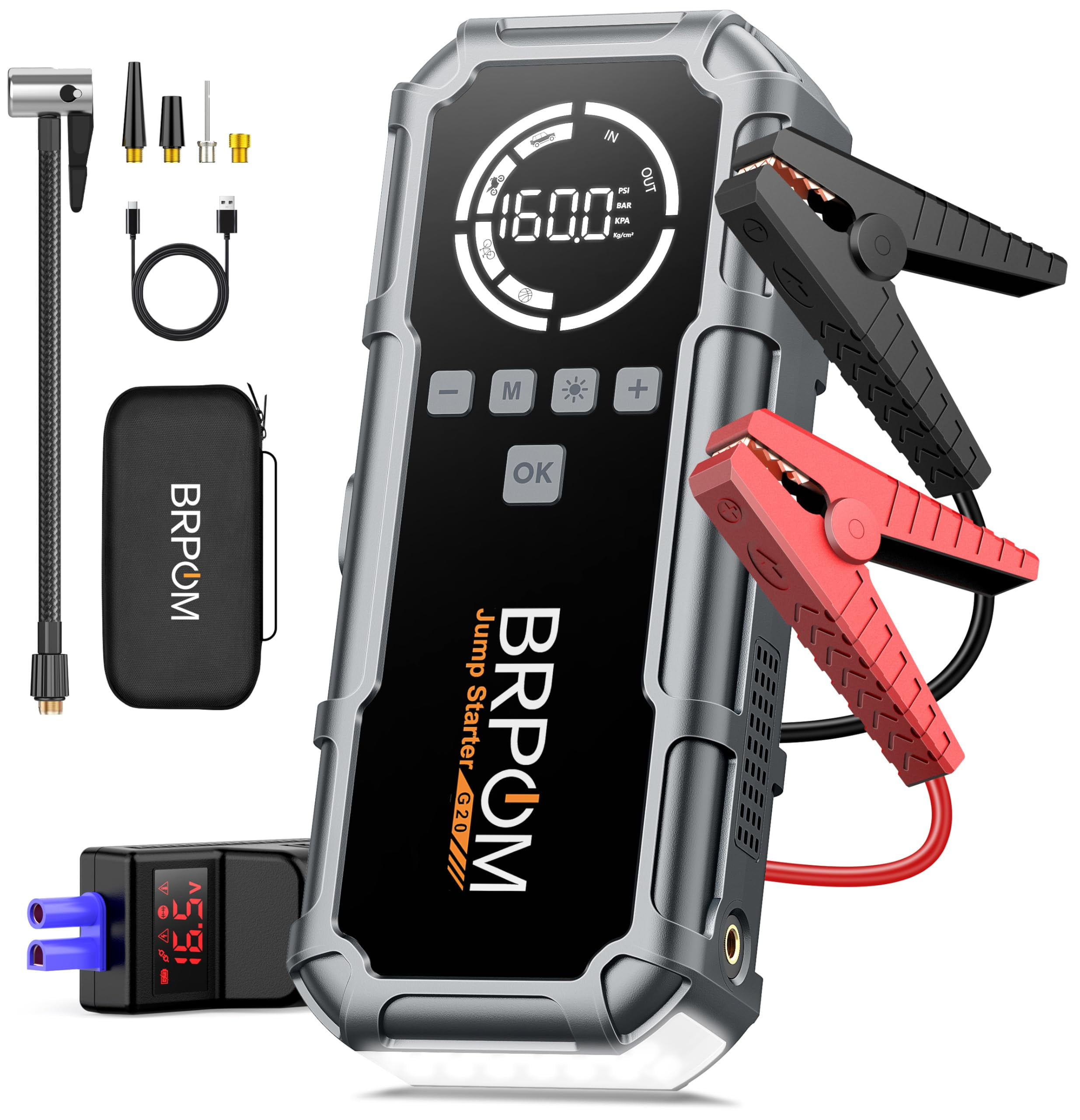 Jump Starter with Air Compressor, BRPOM 8000A Portable Car Jump Starter ...
