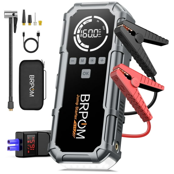 Jump Starter with Air Compressor, BRPOM 8000A Portable Car Jump Starter ...