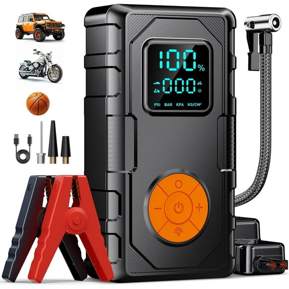 Jump Starter with Air Compressor, Car Battery Jump Starter (8.0 Gas/7 ...