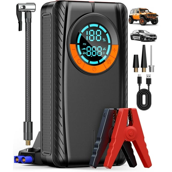Jump Starter with Air Compressor, Car Battery Jump Starter (8.0 Gas/7 ...