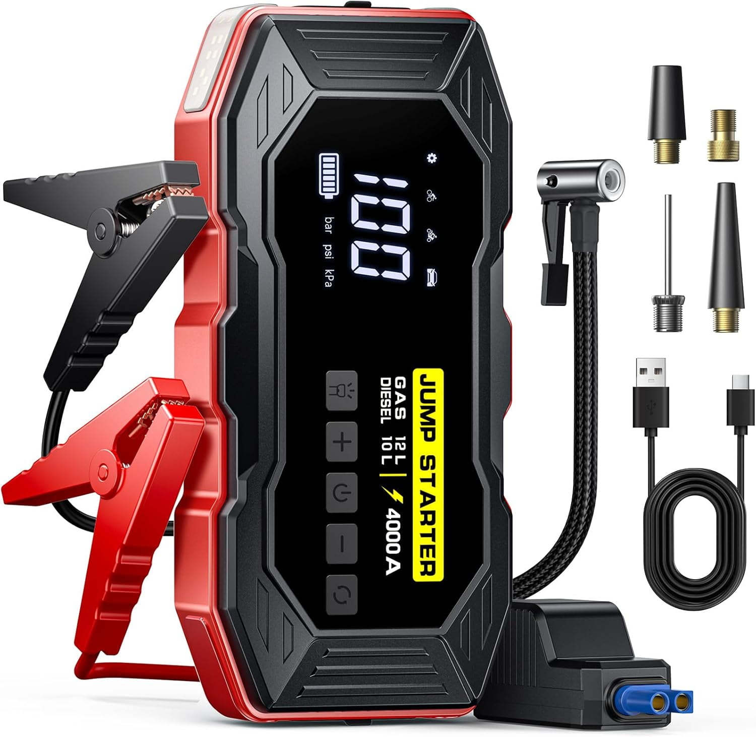 Jump Starter with Air Compressor, Portable Car Battery Jump Starter(12 ...