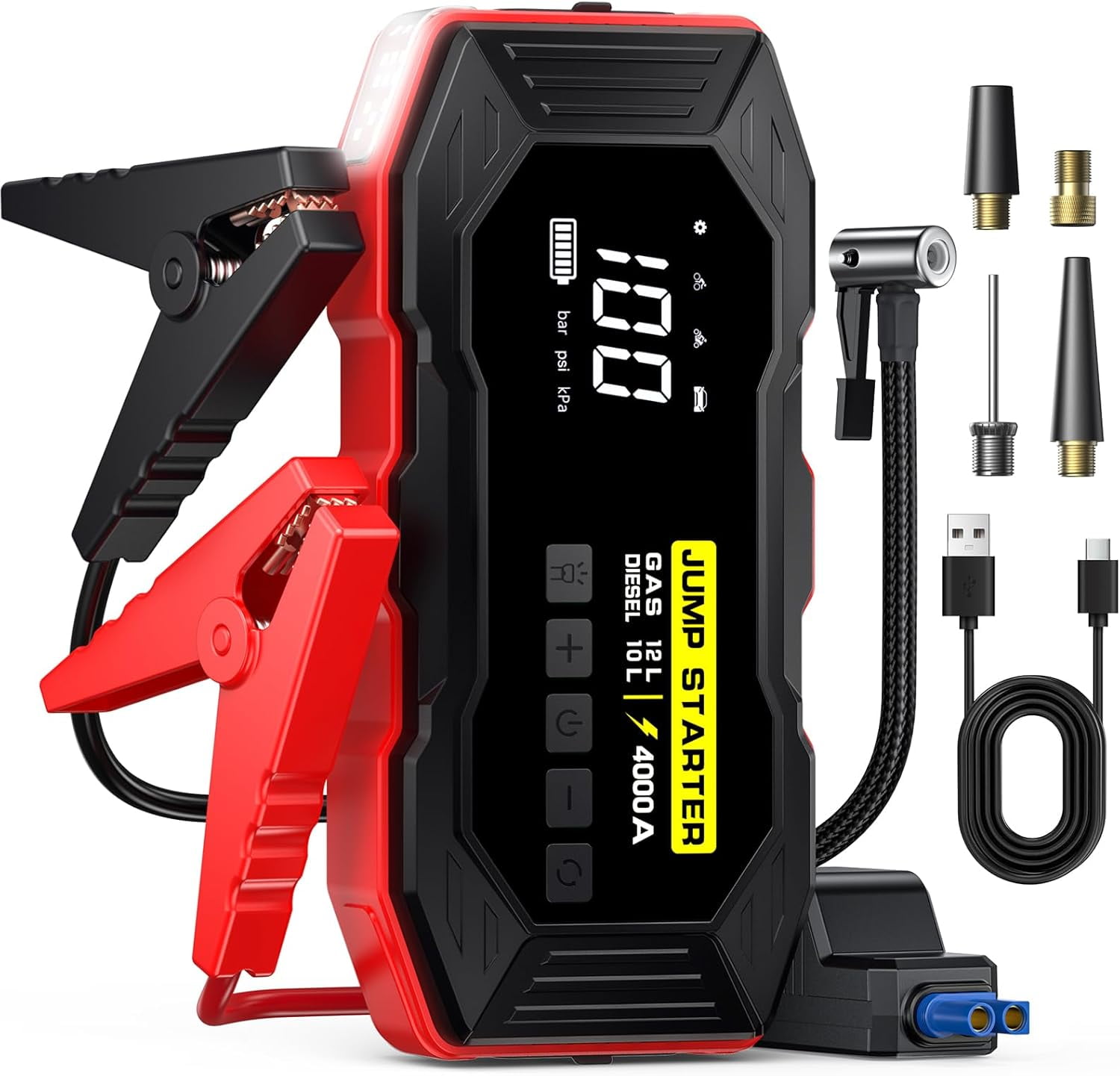 Jump Starter with Air Compressor, Portable Car Battery Jump Starter(12 ...