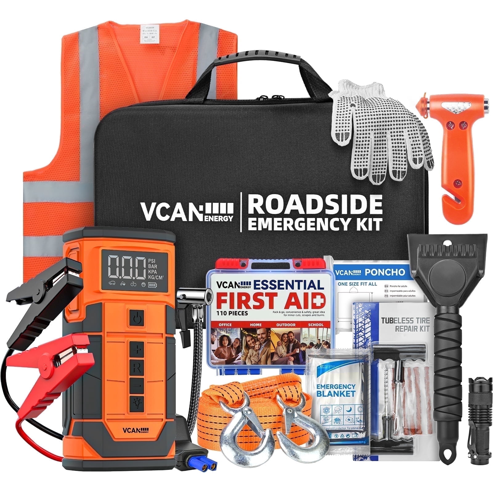 VCANENERGY 125-Piece Roadside Emergency Kit with Jump Starter & Air ...