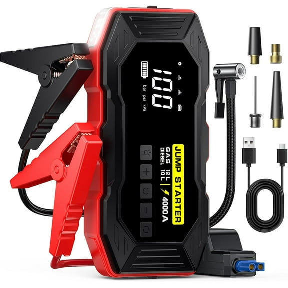 10-in-1 Jump Starter with Air Compressor 6000A 26800mAh 160PSI Portable ...