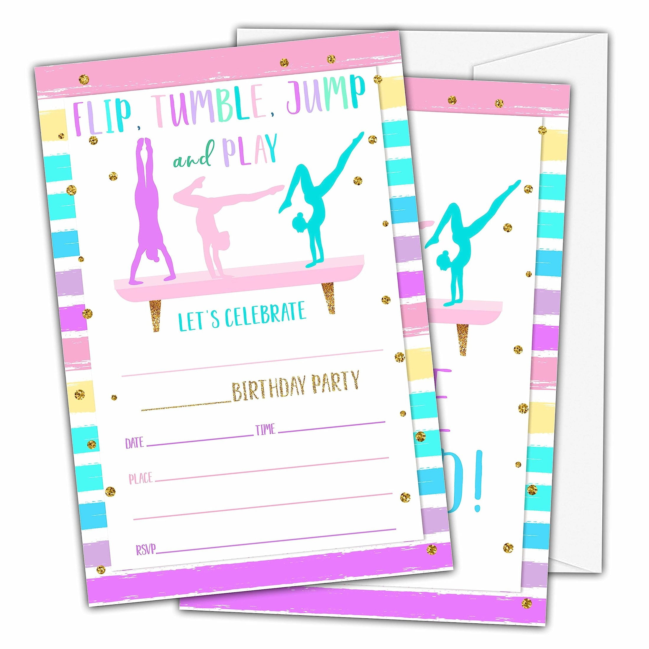 Jump and Tumble Gymnastics Birthday Invitations for Kids - Fun Fill-In ...
