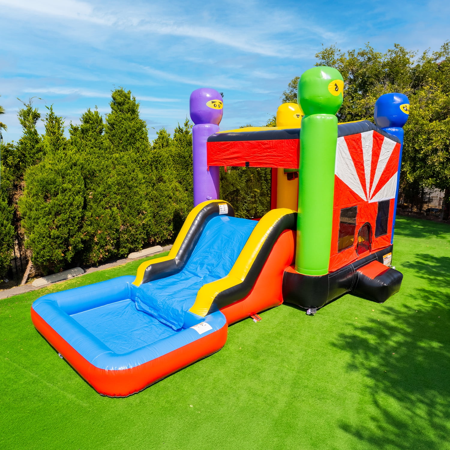 JumpOrange Inflatable Ninja Bouncer with Water Slide and Blower for ...