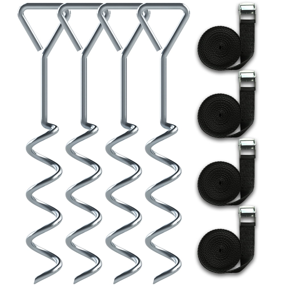 JUMP TASTIC TRAMPOLINE Anchors, 4 Pcs Steel Spiral Ground Stakes, Tie ...