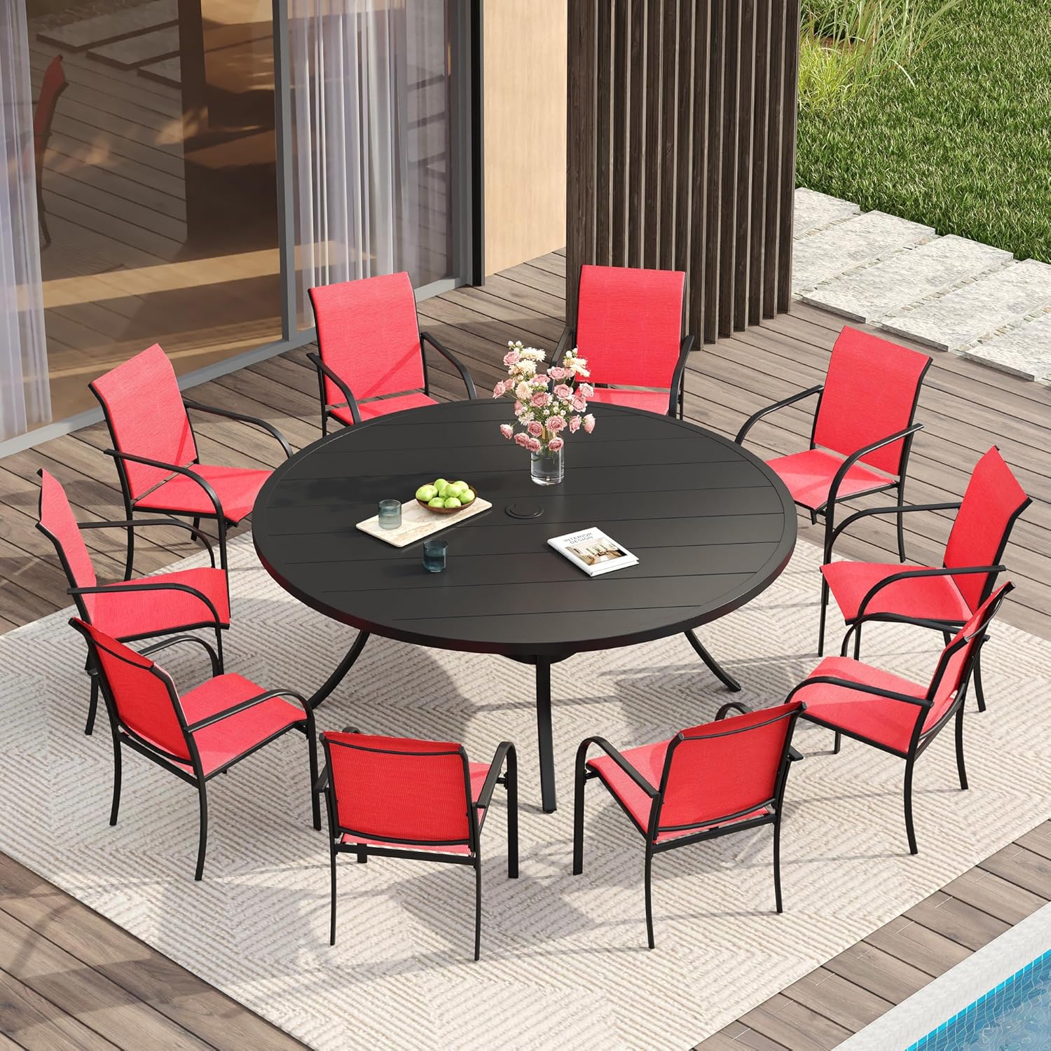 Jumpeak 11 Pieces Patio Dining Set for 10, Outdoor Furniture Set ...