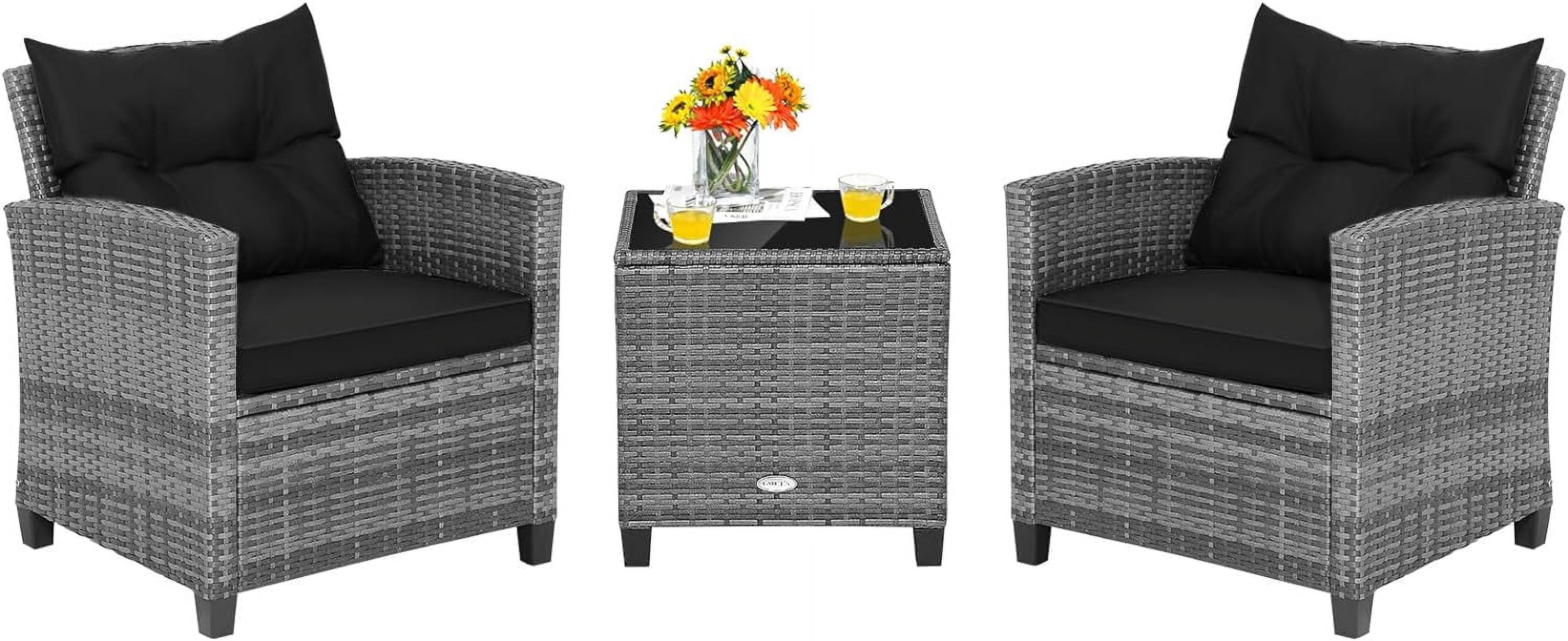 Jumpeak 3 Pieces Patio Furniture Set, Outdoor PE Rattan Conversation ...
