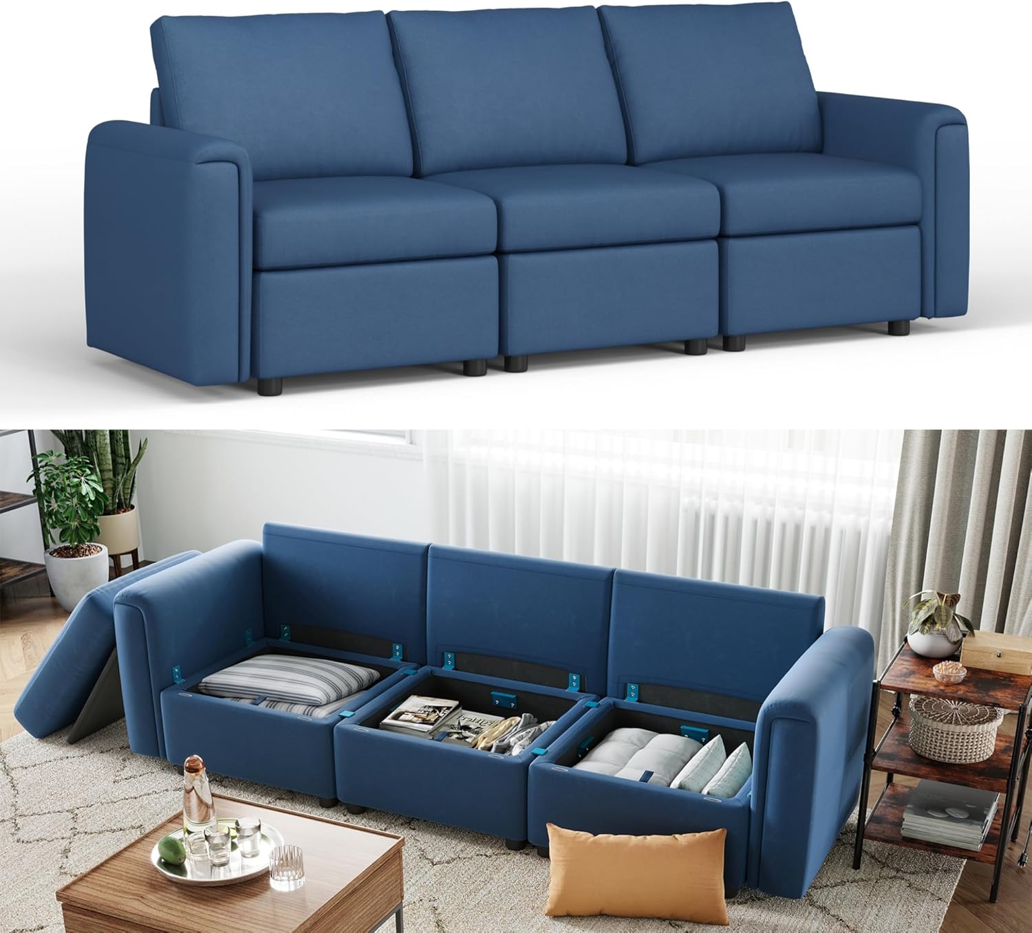 Jumpeak 3 Seater Loveseat with Storage, Modular Sectional Couch, Soft ...