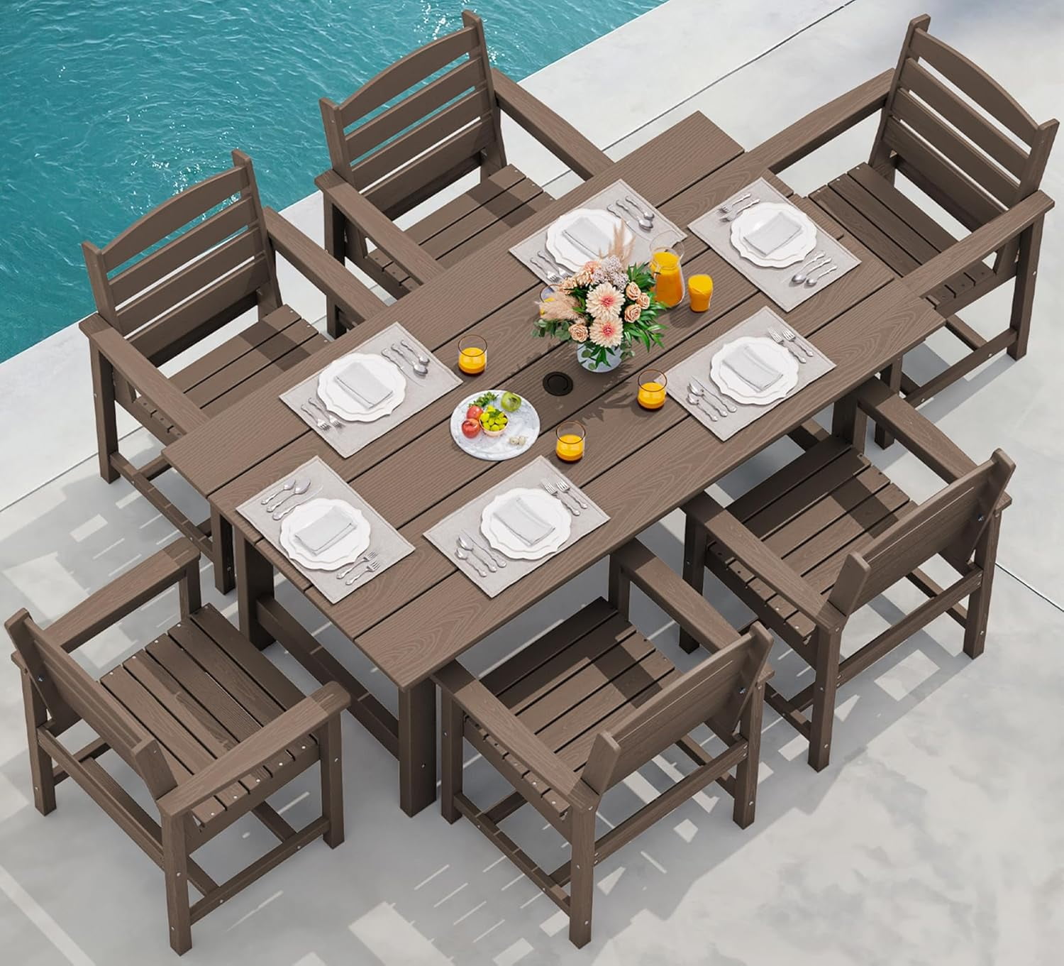 Jumpeak 7-Piece Patio Dining Table Sets, Outdoor HDPE Dining Furniture ...