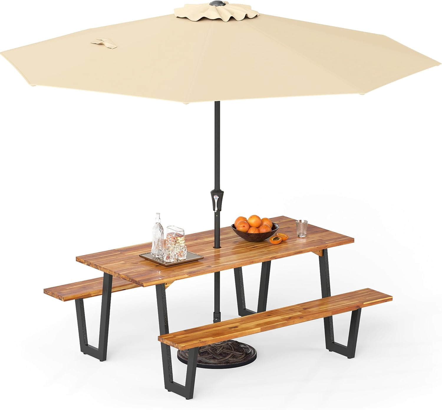 Jumpeak 70" Acacia Wood Outdoor Picnic Table Set with 10Ft Umbrella ...