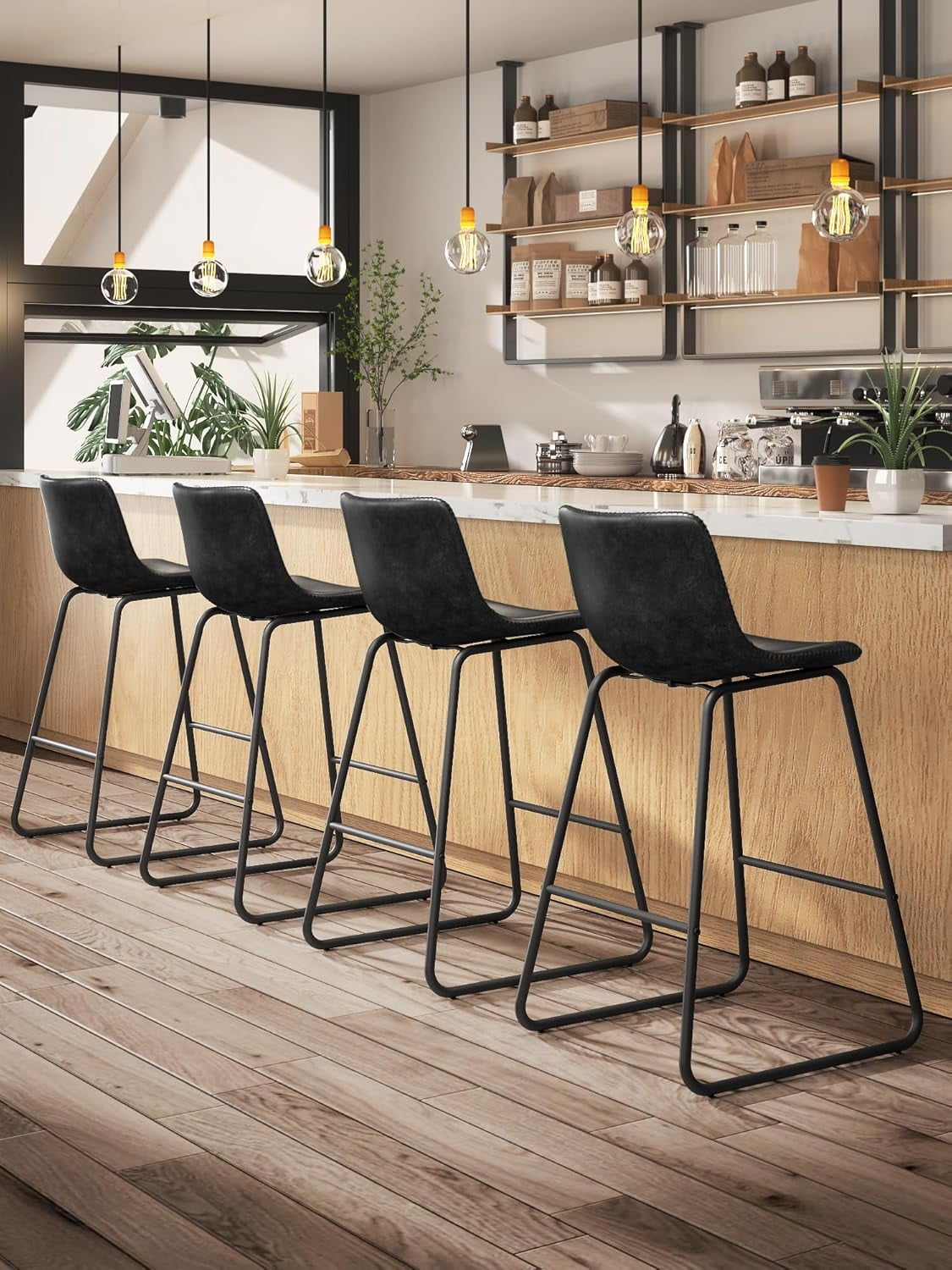 Jumpeak Bar Stools Set of 4, 26 Inches Counter Height Bar Stools with ...