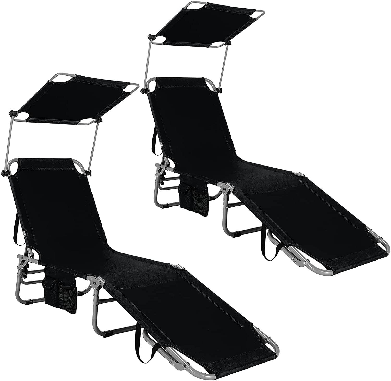 Jumpeak Beach Chair with Canopy Shade, Folding Tanning Lounge with ...