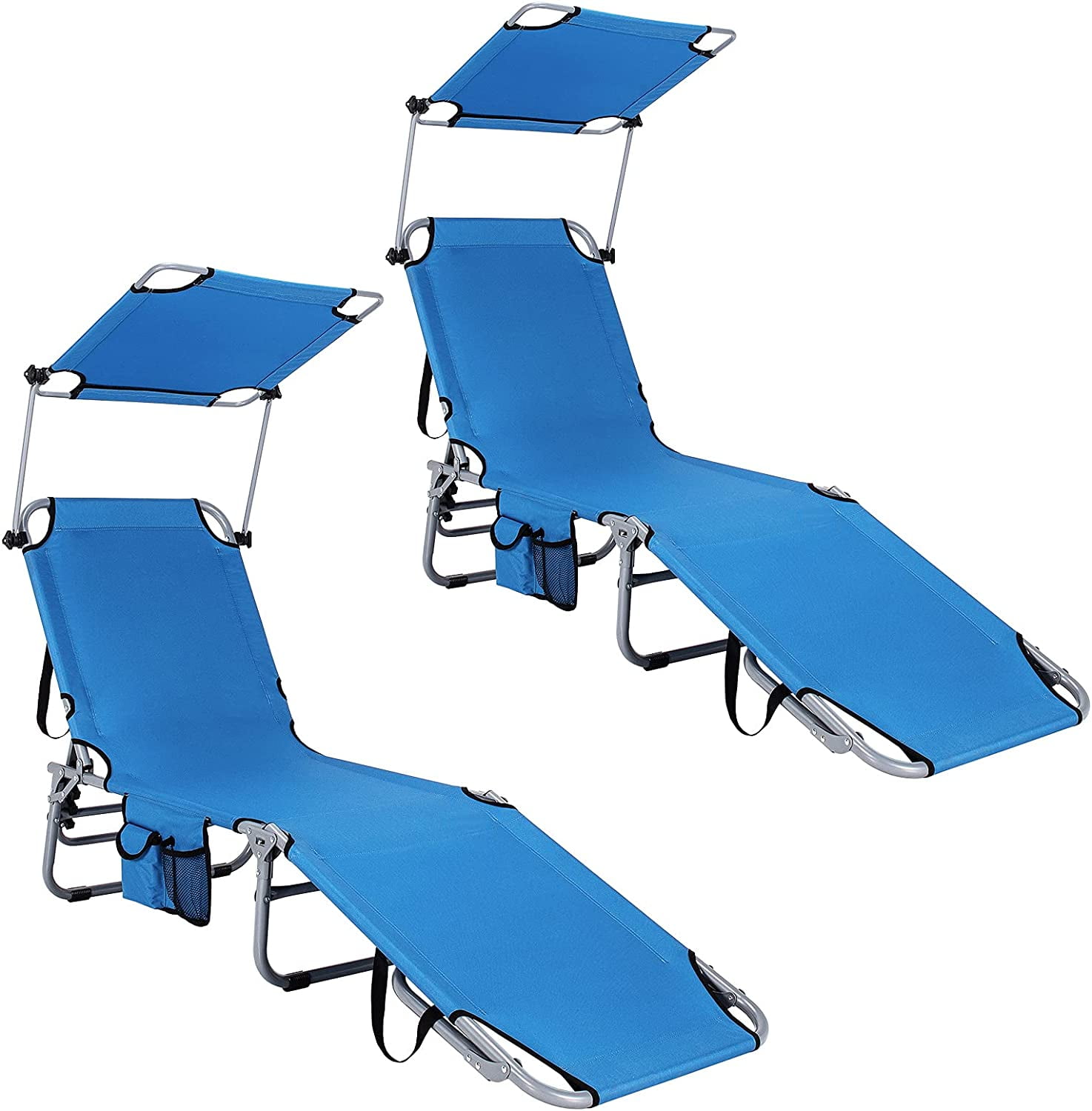 Jumpeak Beach Chair with Canopy Shade, Folding Tanning Lounge with ...