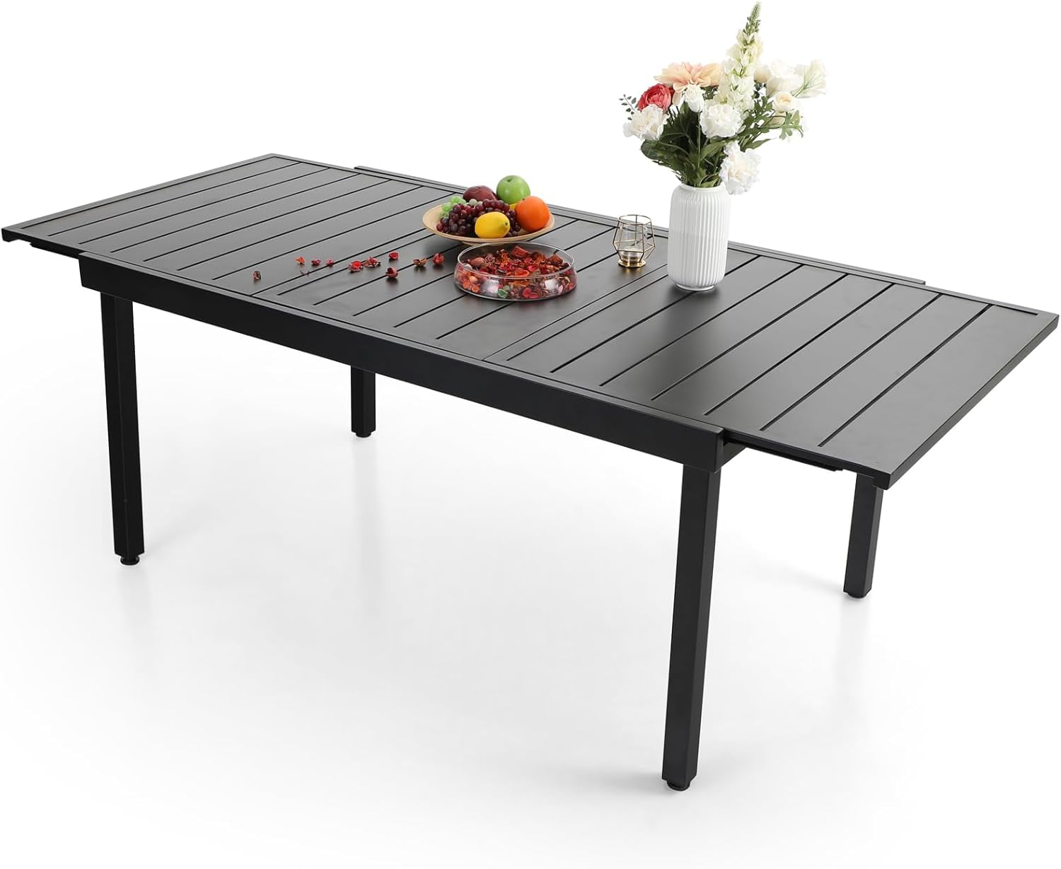 Jumpeak Black Expandable Patio Dining Tables Metal Outdoor Table for 6 ...