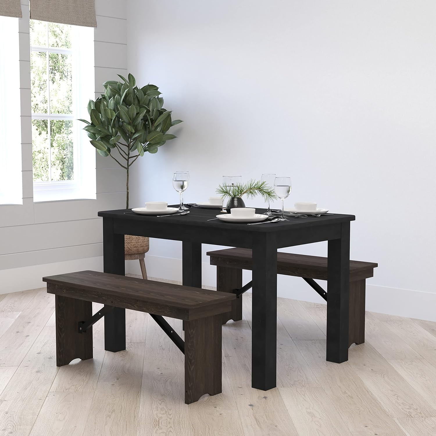 Jumpeak Black Wash Solid Wood Dining Table, Kitchen Table with Square ...