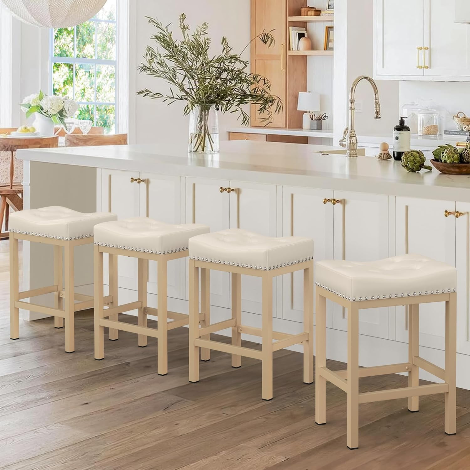 Jumpeak Counter Height Bar Stools, 24 Inch Saddle Backless Bar Stools ...
