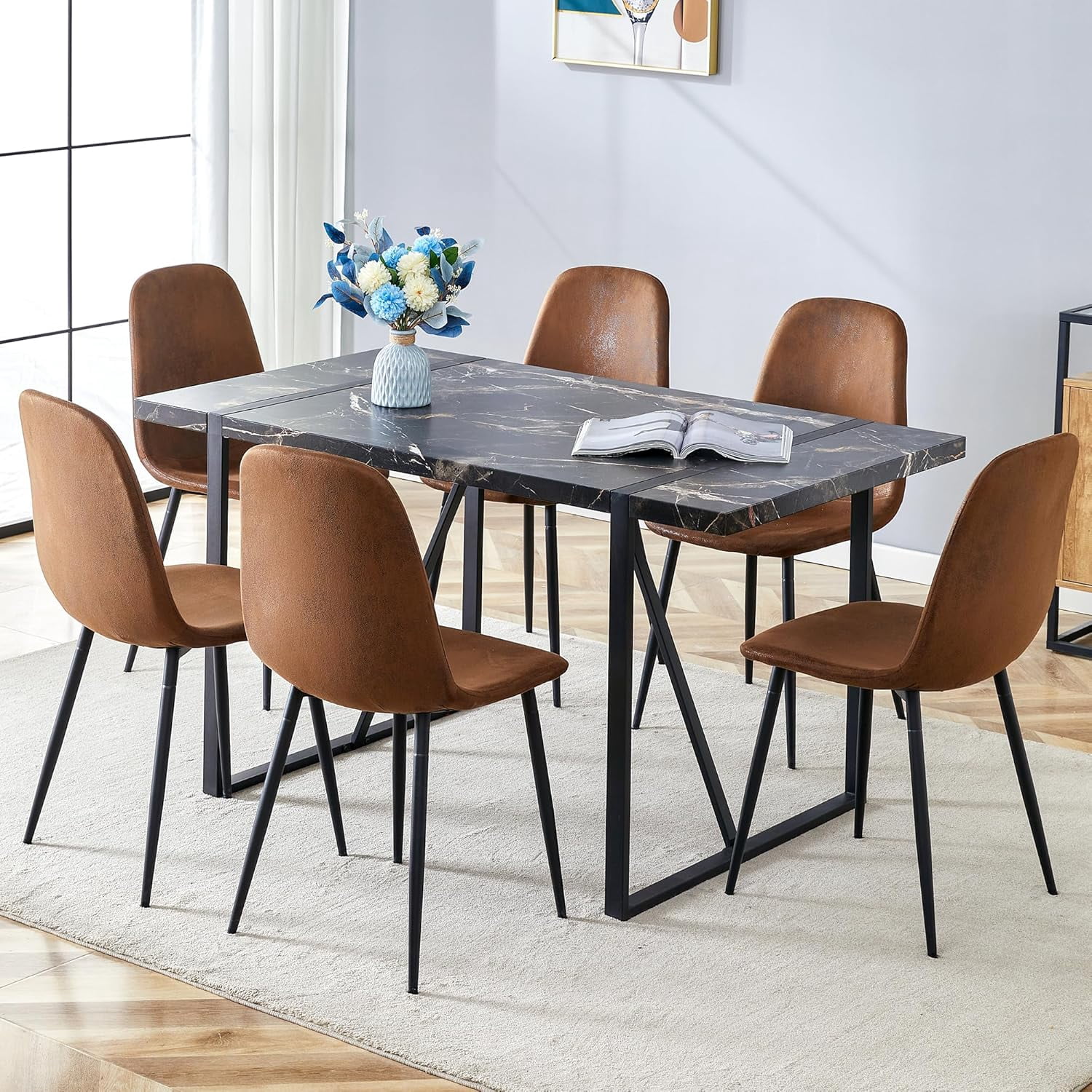Jumpeak Dinner Table Set for 6,7 Piece Dining Table Set for 6,Modern 55 ...
