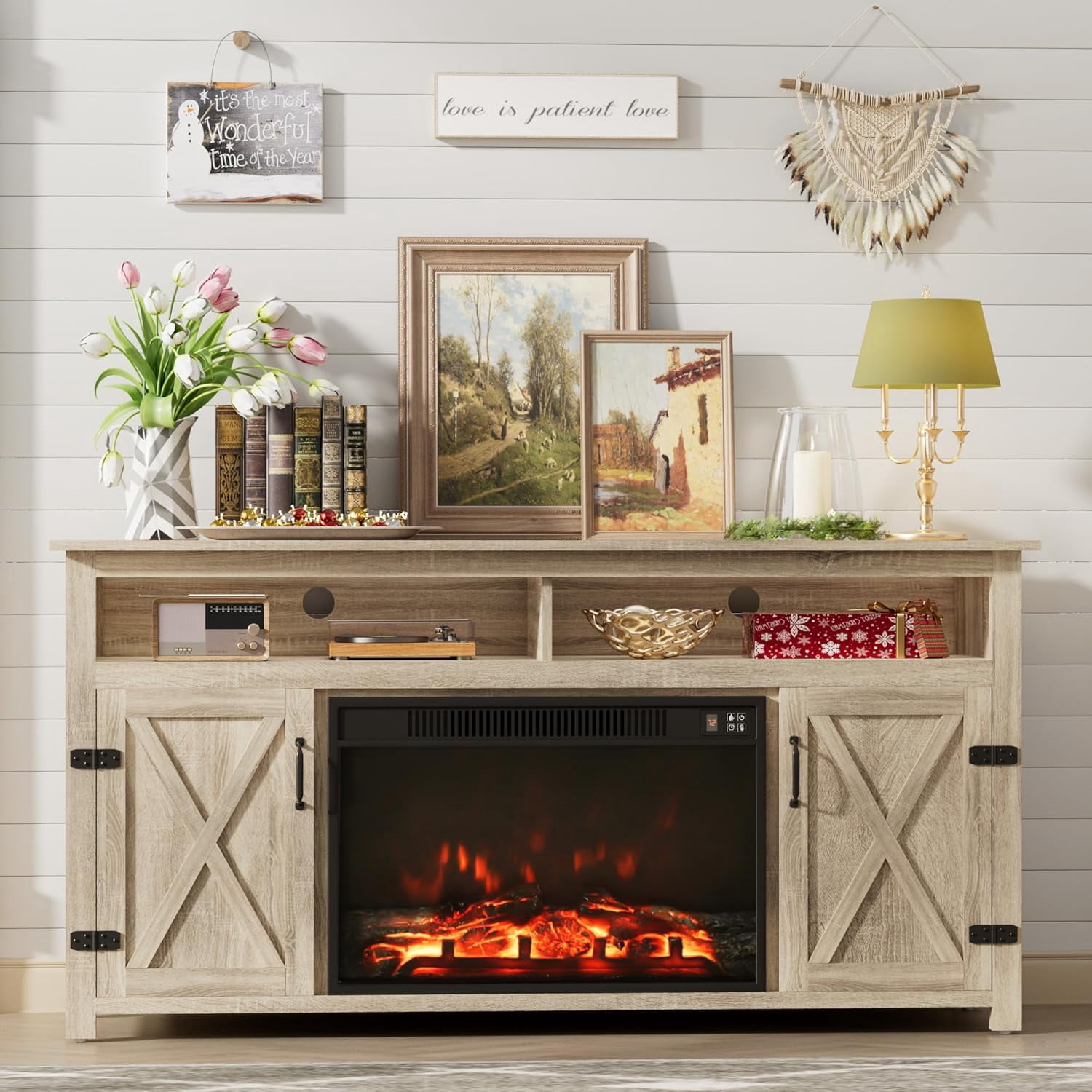 Jumpeak Farmhouse Fireplace TV Stand for TVs Up to 65 Inch Highboy ...