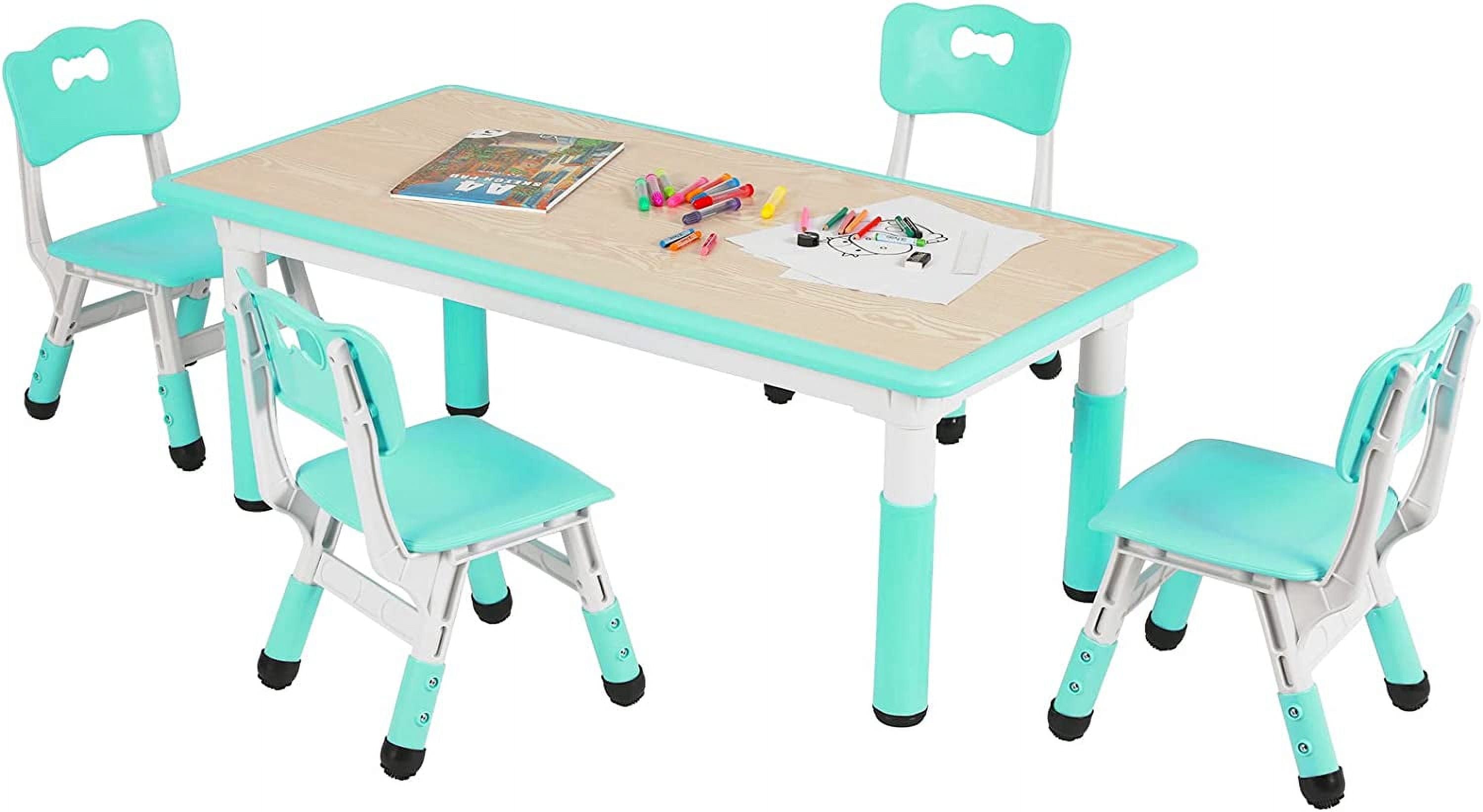 Jumpeak Kids Table and 4 Chair Set, Height Adjustable Toddler Table and Chair Set, Non-Slip Legs ...