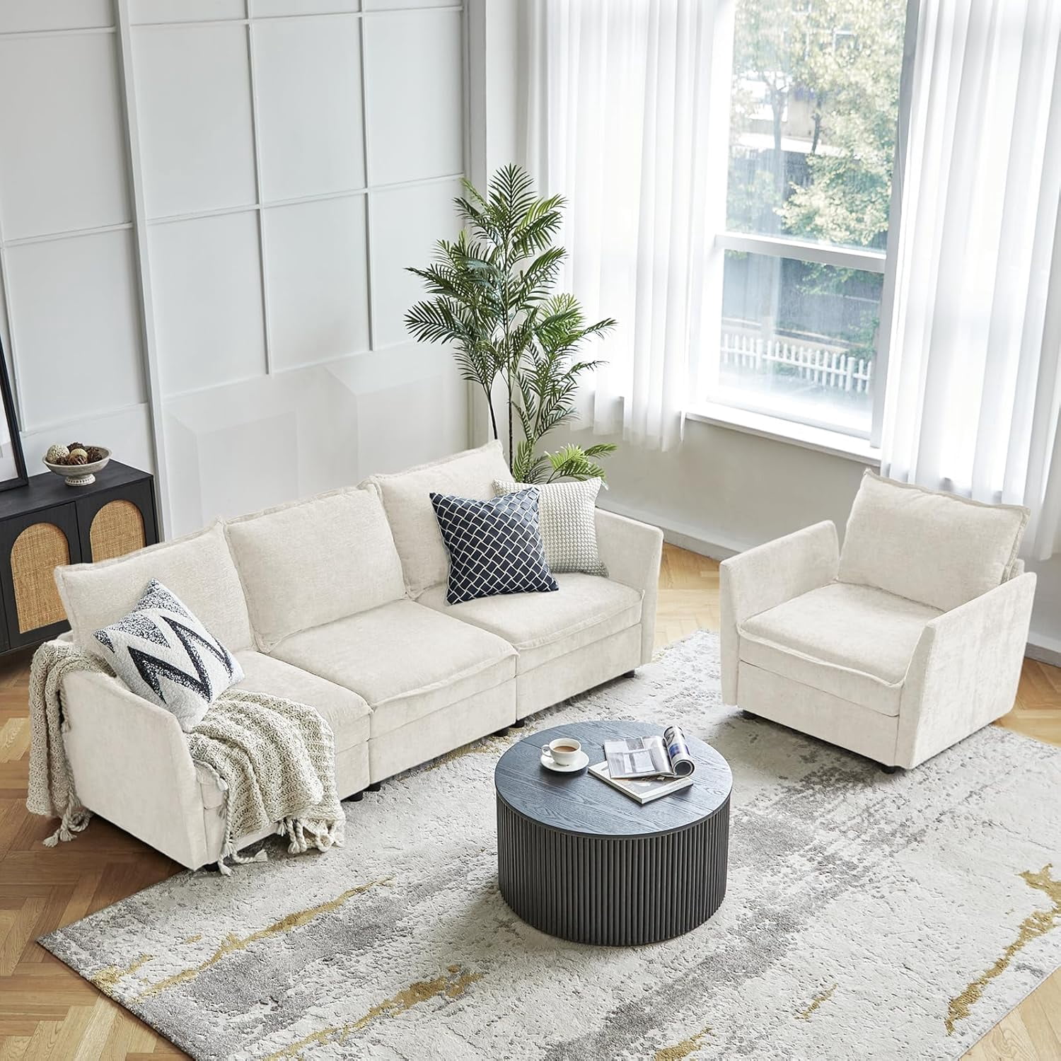 Jumpeak Modern Chenille Sofa Set, Single Seat Sofa, 3 Seat Sofa, 2 ...