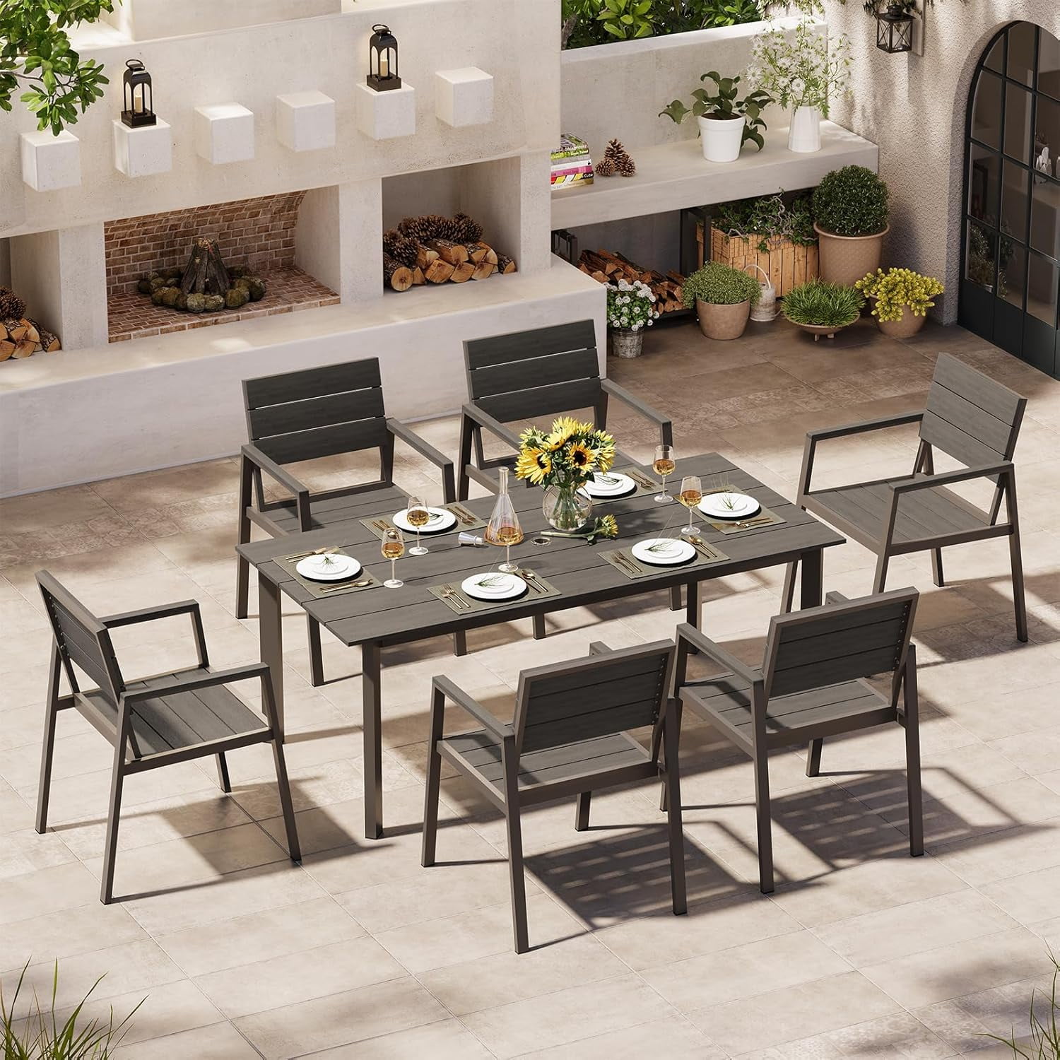 Jumpeak Outdoor Patio Dining Table Sets 7-Piece Aluminum and HDPS All ...