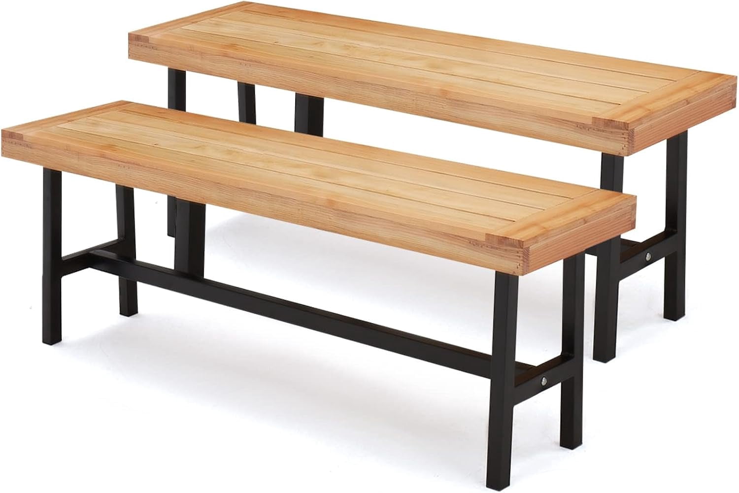 Jumpeak Outdoor Wood Benches Set of 2, Patio Wooden Picnic Bench ...