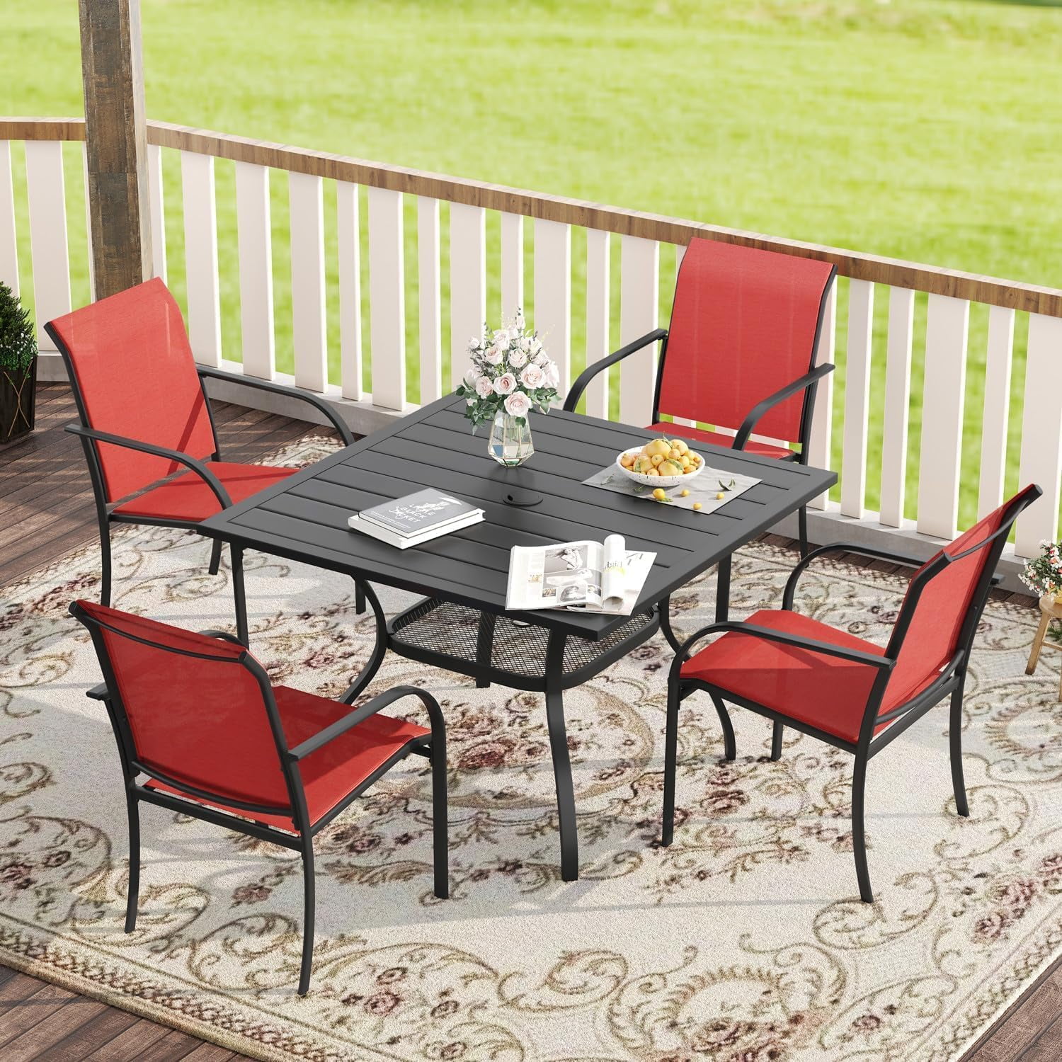 Jumpeak Patio Dining Set for 4, Outdoor Furniture Set Includes 1 Square ...