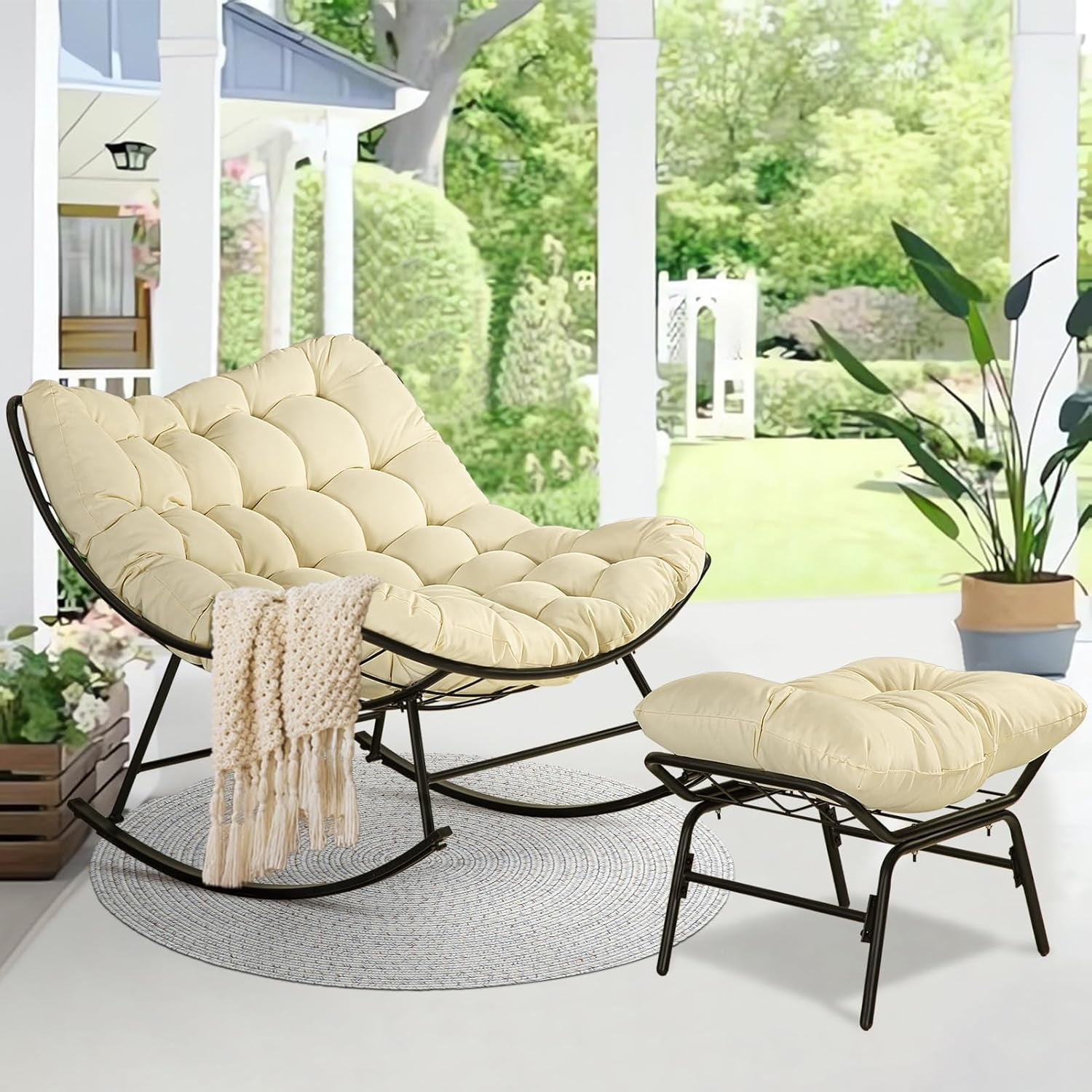 Jumpeak Patio Rocking Papasan Chair, Outdoor & Indoor Egg Reading Chair ...