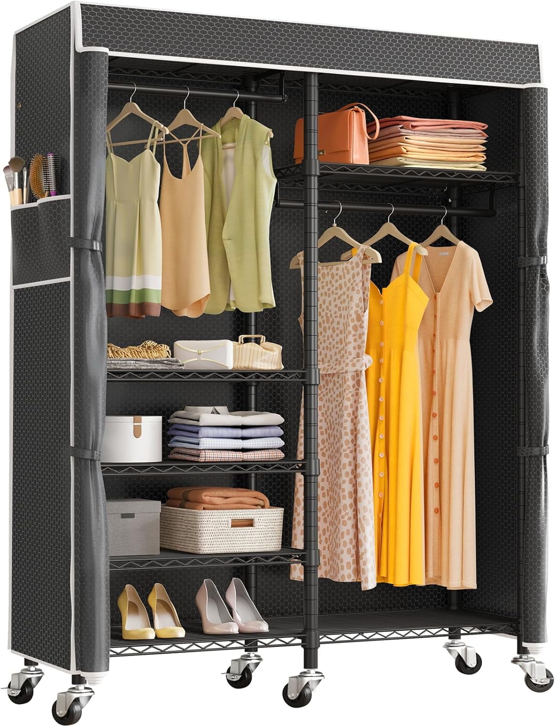 Jumpeak R4C Portable Closet Rolling Clothes Rack Heavy Duty Adjustable ...