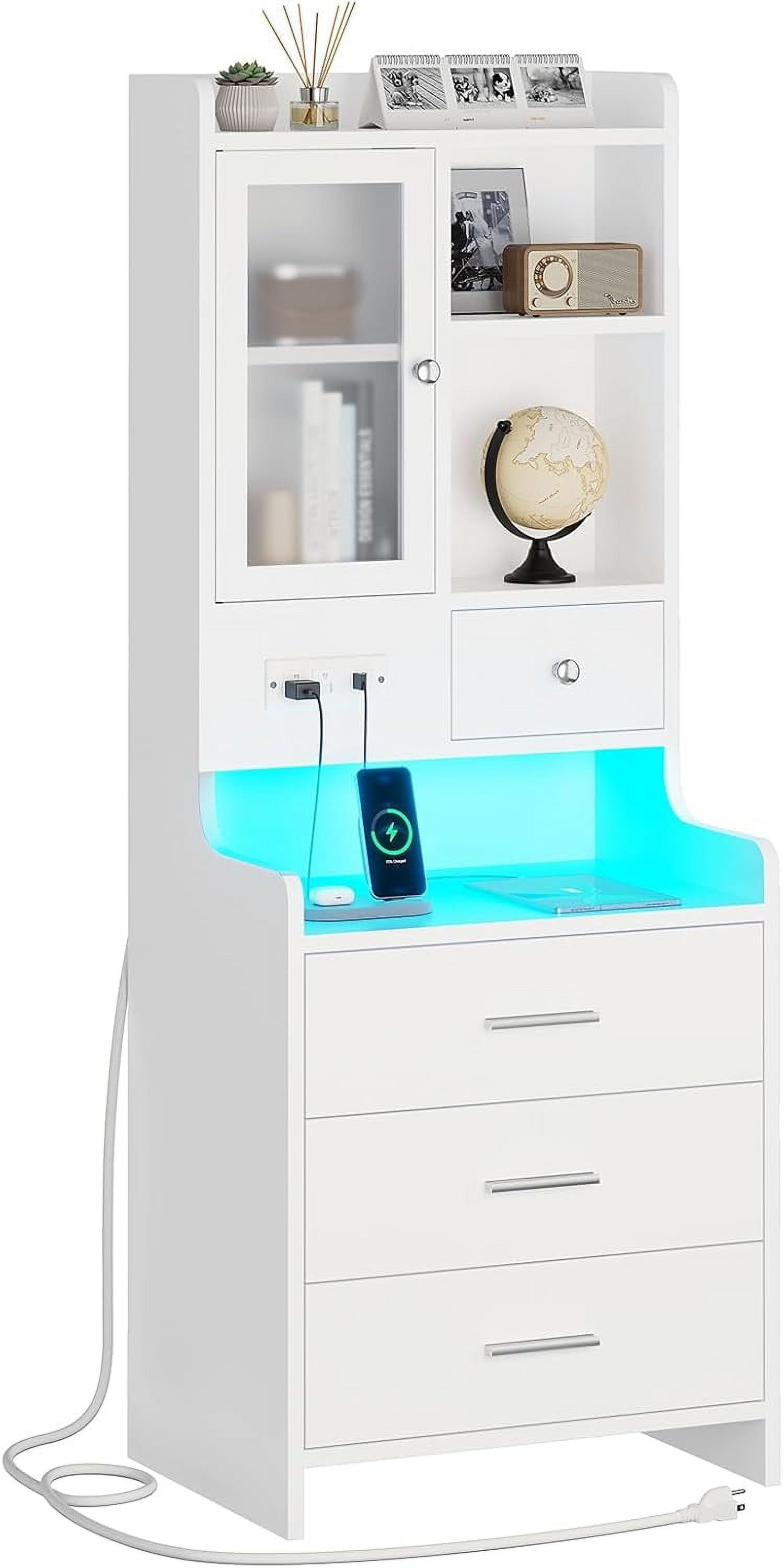 Jumpeak Tall Night Stand with Charging Station and LED Lights,49.2 ...